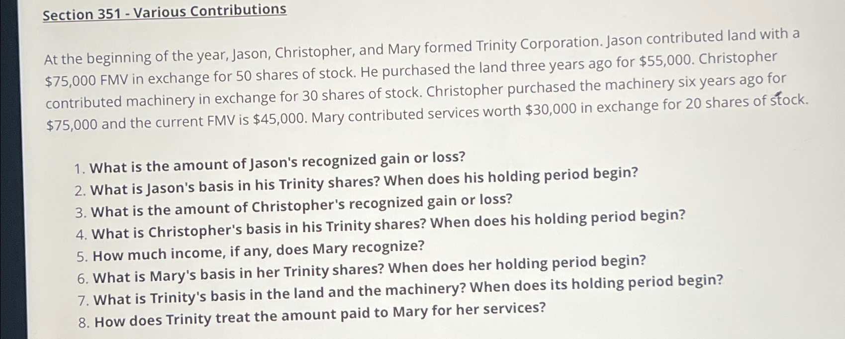 Solved Section 351 - ﻿Various ContributionsAt the beginning | Chegg.com