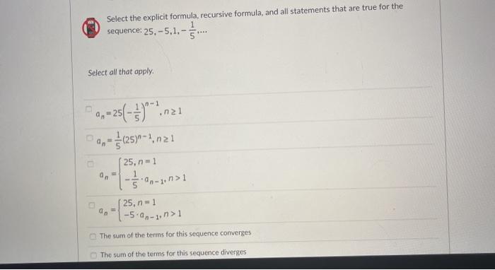 Solved Select the explicit formula, recursive formula, and | Chegg.com