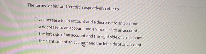 Solved The terms "debit" and "credit" respectively refer to | Chegg.com