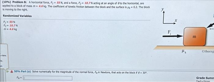 Solved (10\%) Problem 8: A horizontal force, F1=55 N, and a | Chegg.com