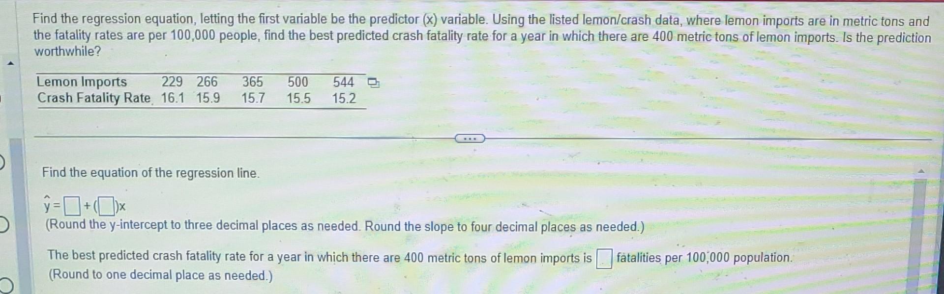 Solved Find the regression equation, letting the first | Chegg.com