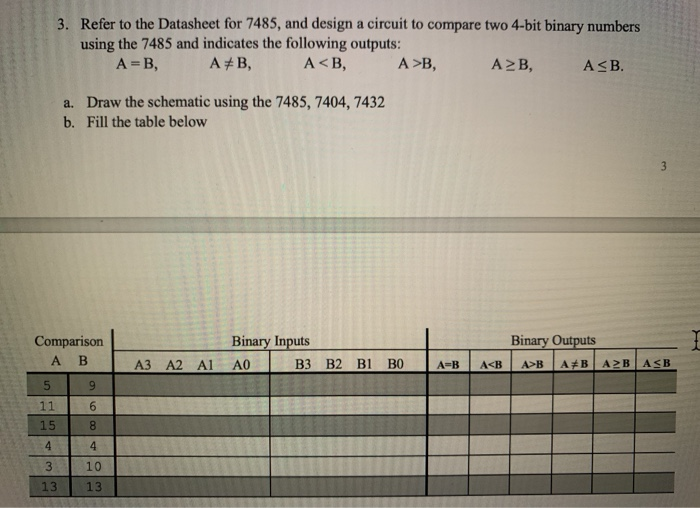 Solved 3. Refer to the Datasheet for 7485, and design a | Chegg.com