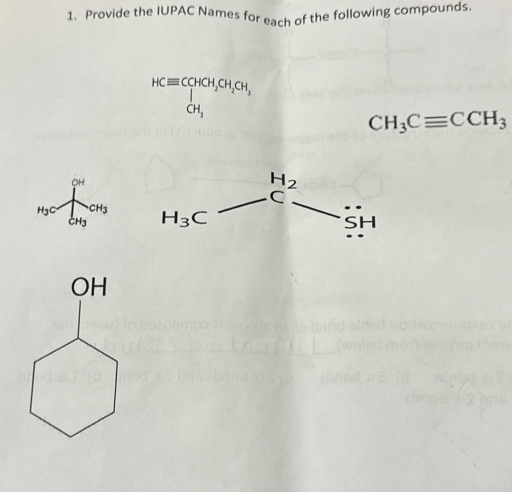 Solved Provide the IUPAC Names for each of the following | Chegg.com
