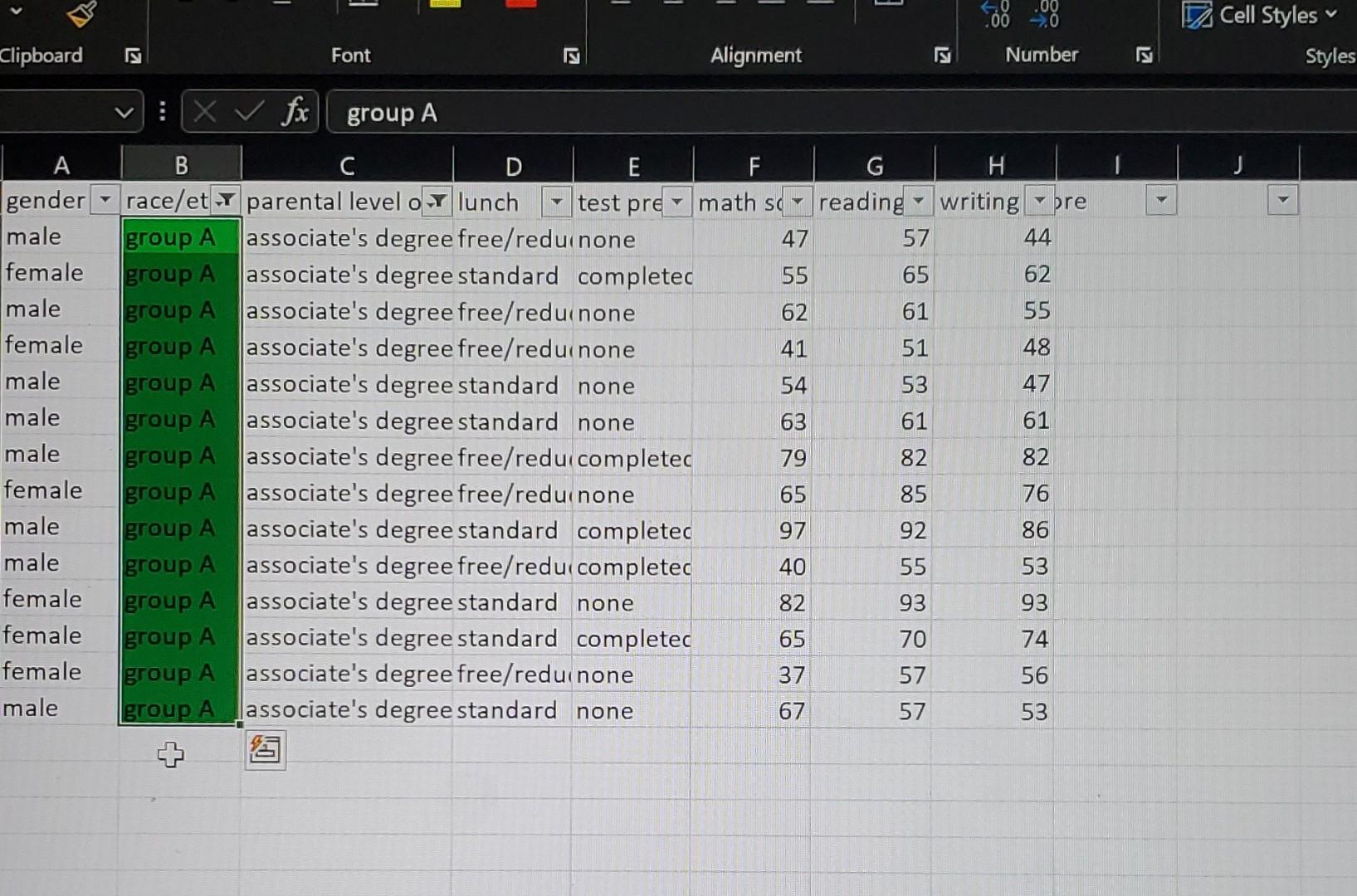Solved Open the StudentsPerformance Excel file from | Chegg.com
