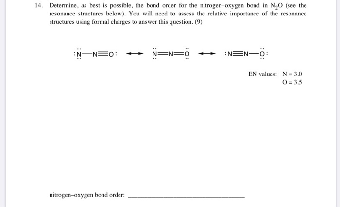 Solved 14. Determine, as best is possible, the bond order | Chegg.com