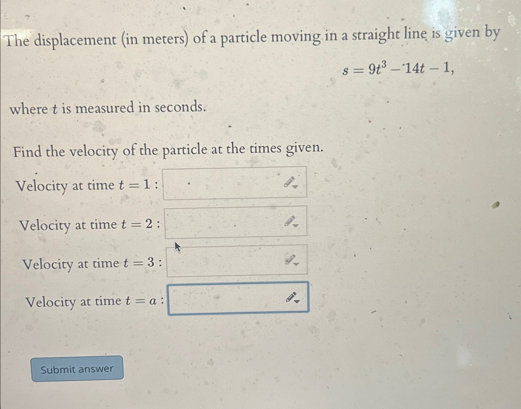 Solved The displacement (in meters) ﻿of a particle moving in | Chegg.com