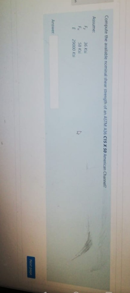 Solved Compute the available nominal shear strength of an | Chegg.com