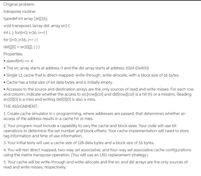 Original problem: transpose routine: typedef int | Chegg.com