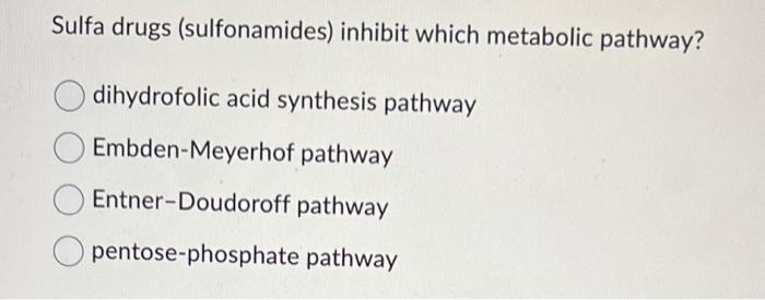 Solved Sulfa drugs (sulfonamides) inhibit which metabolic | Chegg.com