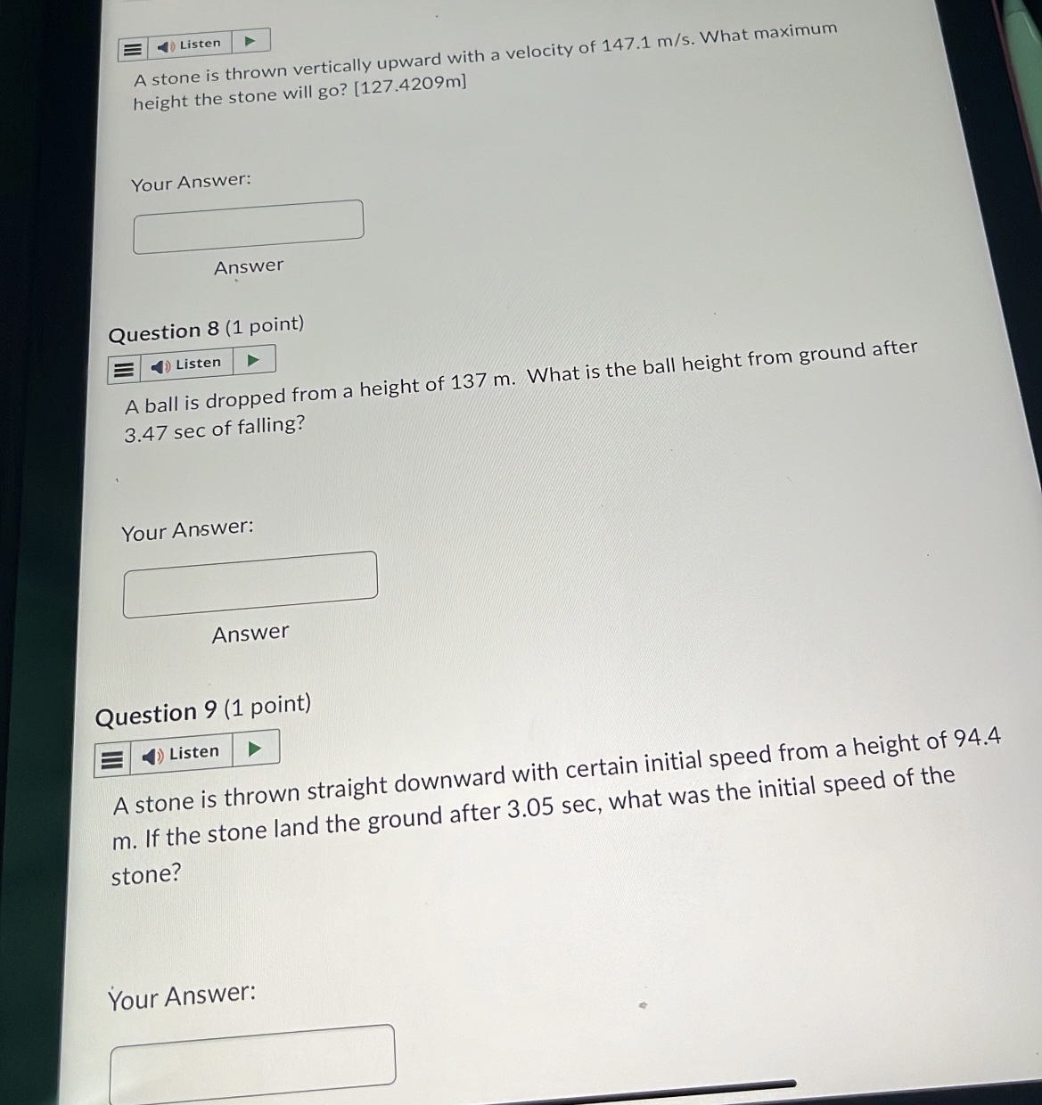 Solved ListenA stone is thrown vertically upward with a | Chegg.com