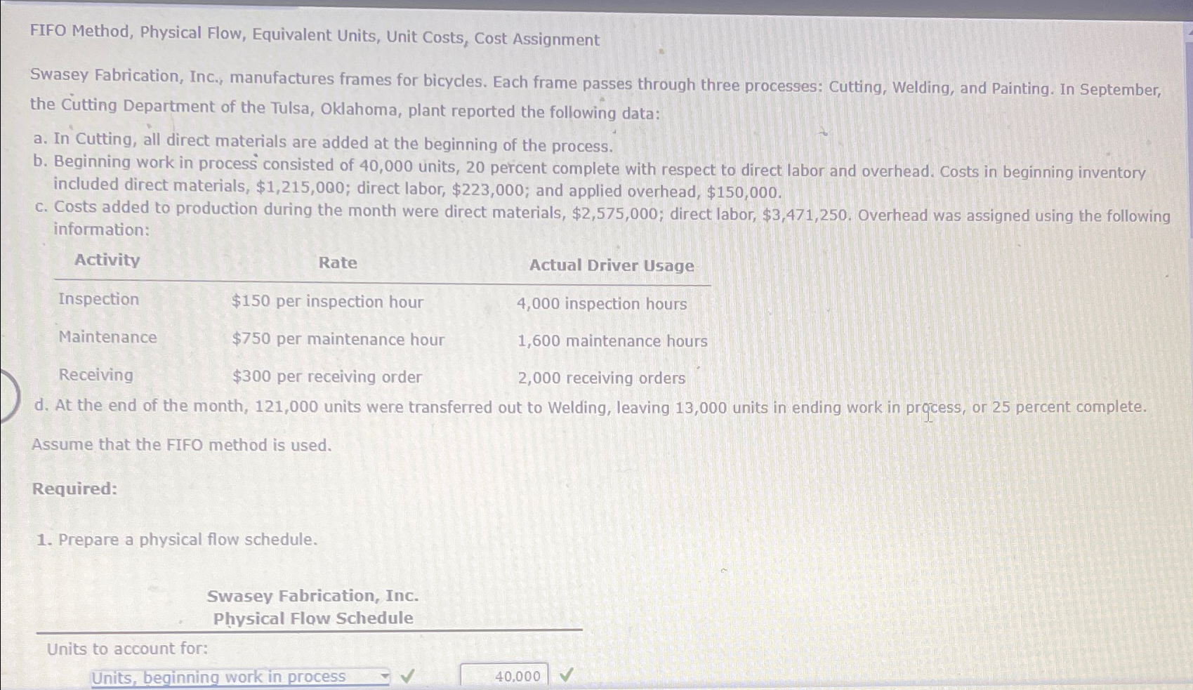 FIFO Method, Physical Flow, Equivalent Units, Unit | Chegg.com