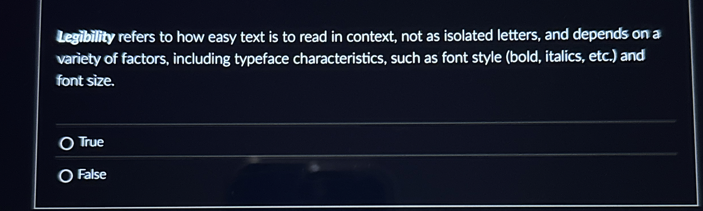 Solved Legibility refers to how easy text is to read in | Chegg.com