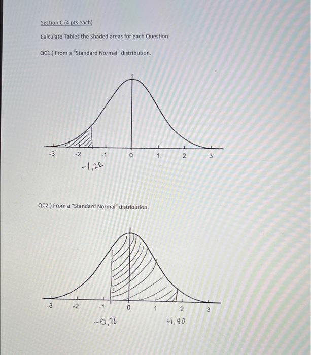 Solved Section C (4 pts each) Calculate Tables the Shaded | Chegg.com