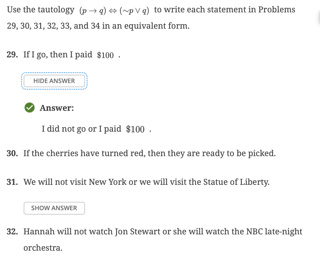 Use the tautology to write each statement in | Chegg.com