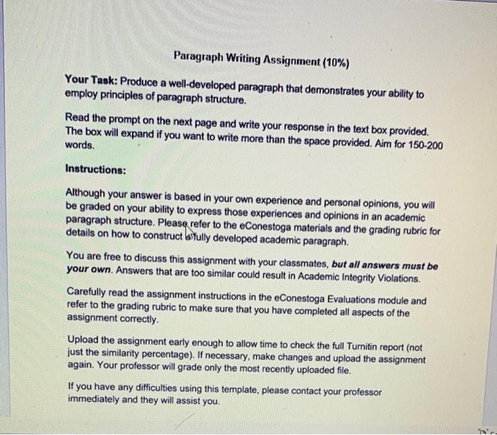 Solved Paragraph Writing Assignment (10\%) Your Task: | Chegg.com
