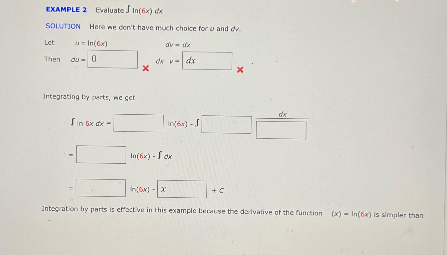Solved EXAMPLE 2 ﻿Evaluate ∫﻿﻿ln(6x)dxSOLUTION Here we don't | Chegg.com