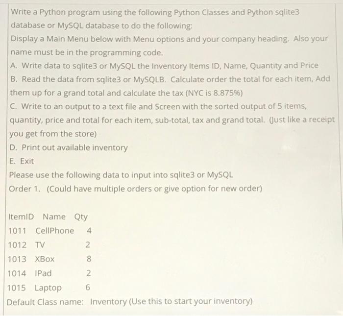 Solved Write a Python program using the following Python | Chegg.com
