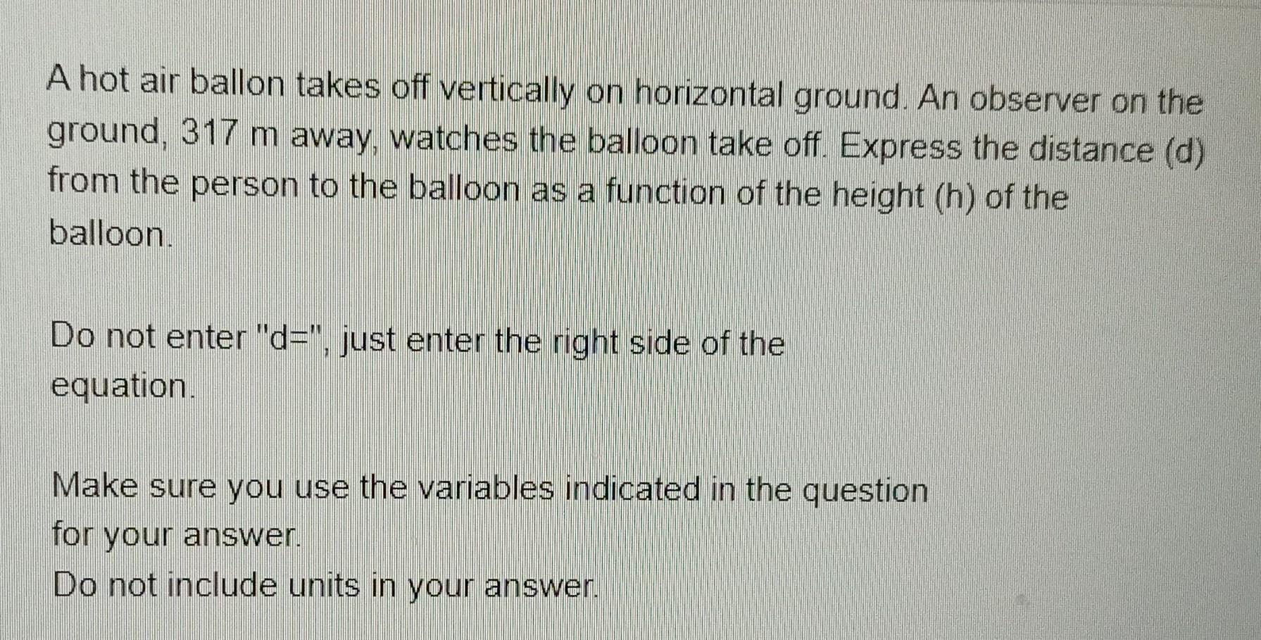 Solved A hot air ballon takes off vertically on horizontal | Chegg.com
