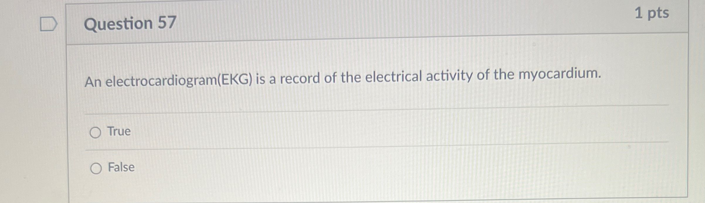 Solved Question 571 ﻿ptsAn electrocardiogram(EKG) ﻿is a | Chegg.com