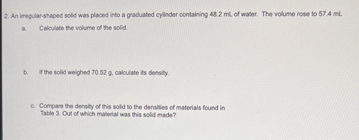 Solved 2. An irregular-shaped solid was placed into a | Chegg.com