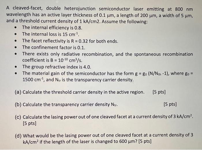Solved A cleaved-facet, double heterojunction semiconductor | Chegg.com