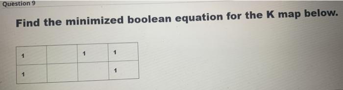 Solved Question 9 Find The Minimized Boolean Equation For 3238
