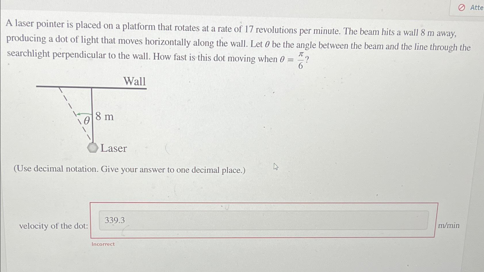 Solved AtteA laser pointer is placed on a platform that | Chegg.com