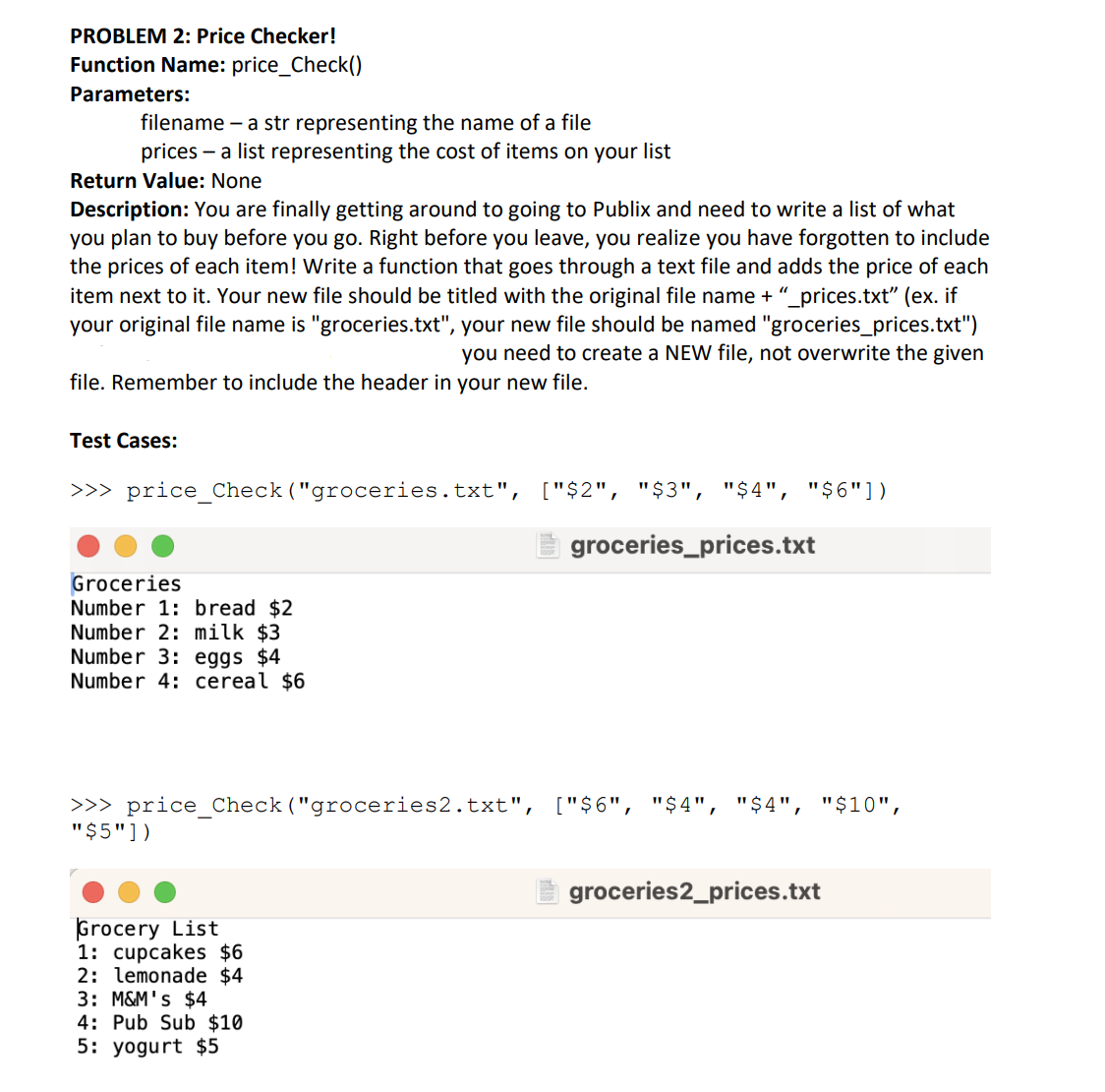 Solved This is in Python. PROBLEM 2: Price Checker! Function | Chegg.com