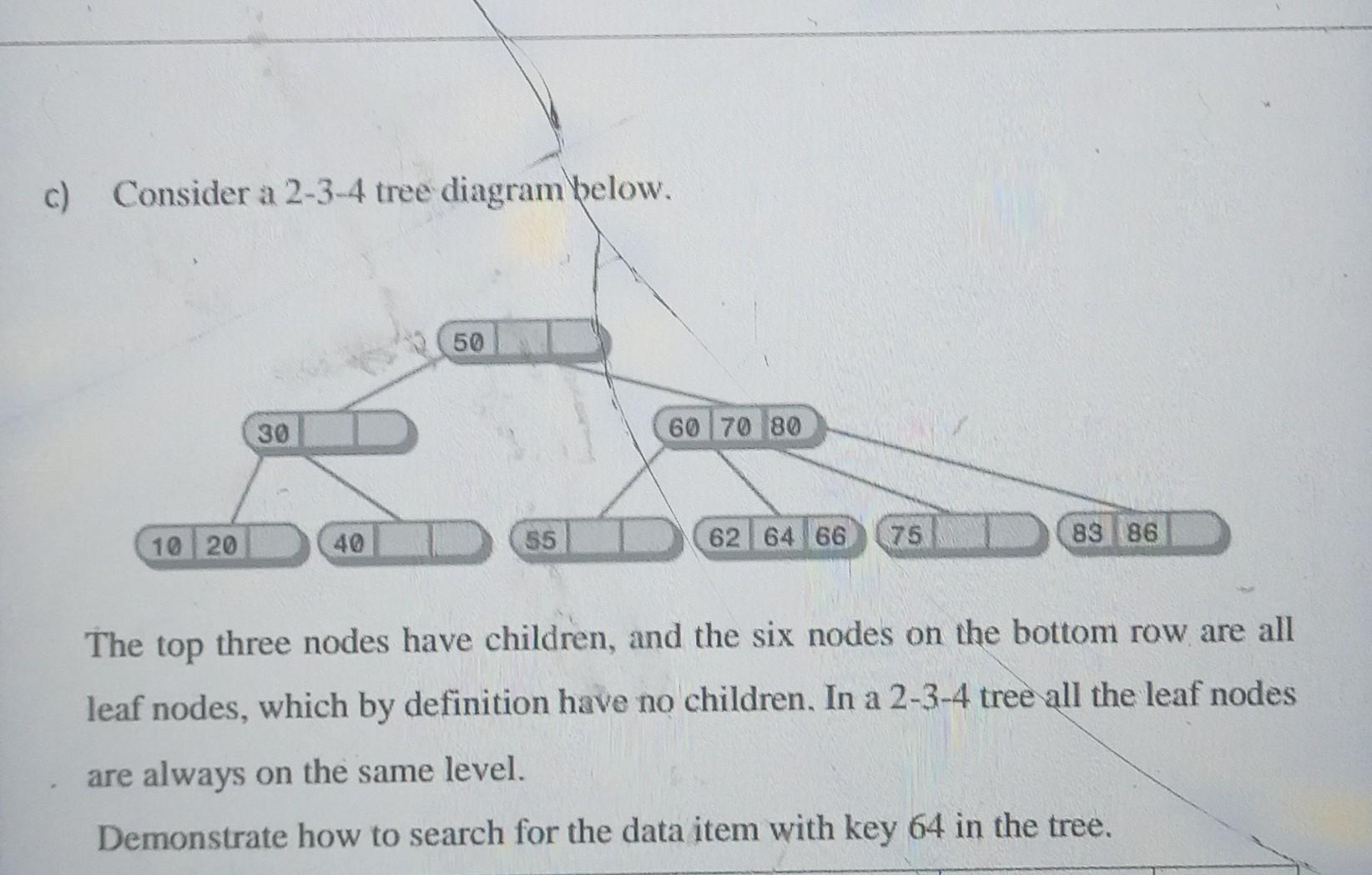 Solved c) Consider a 2-3-4 tree diagram pelow. The top three | Chegg.com