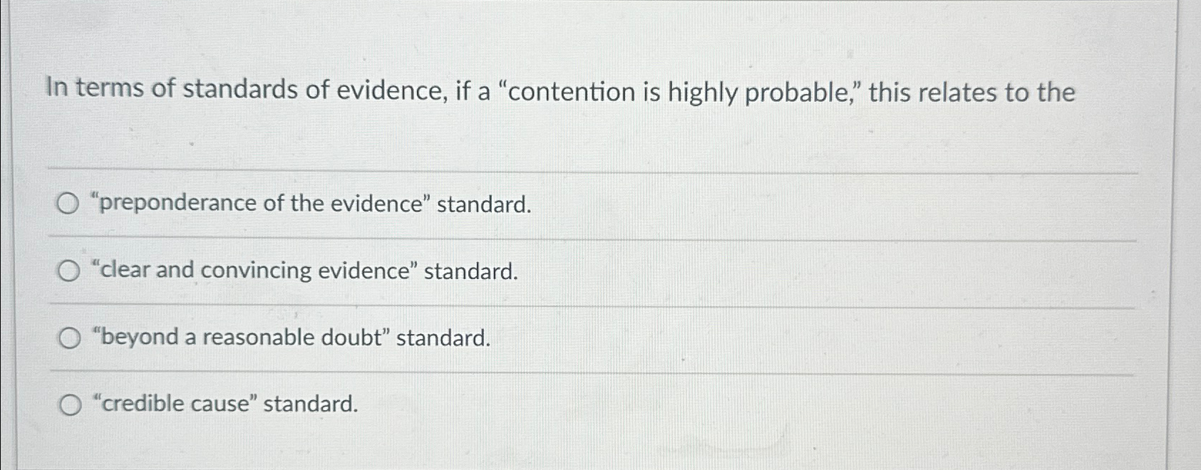 Solved In terms of standards of evidence, if a "contention | Chegg.com