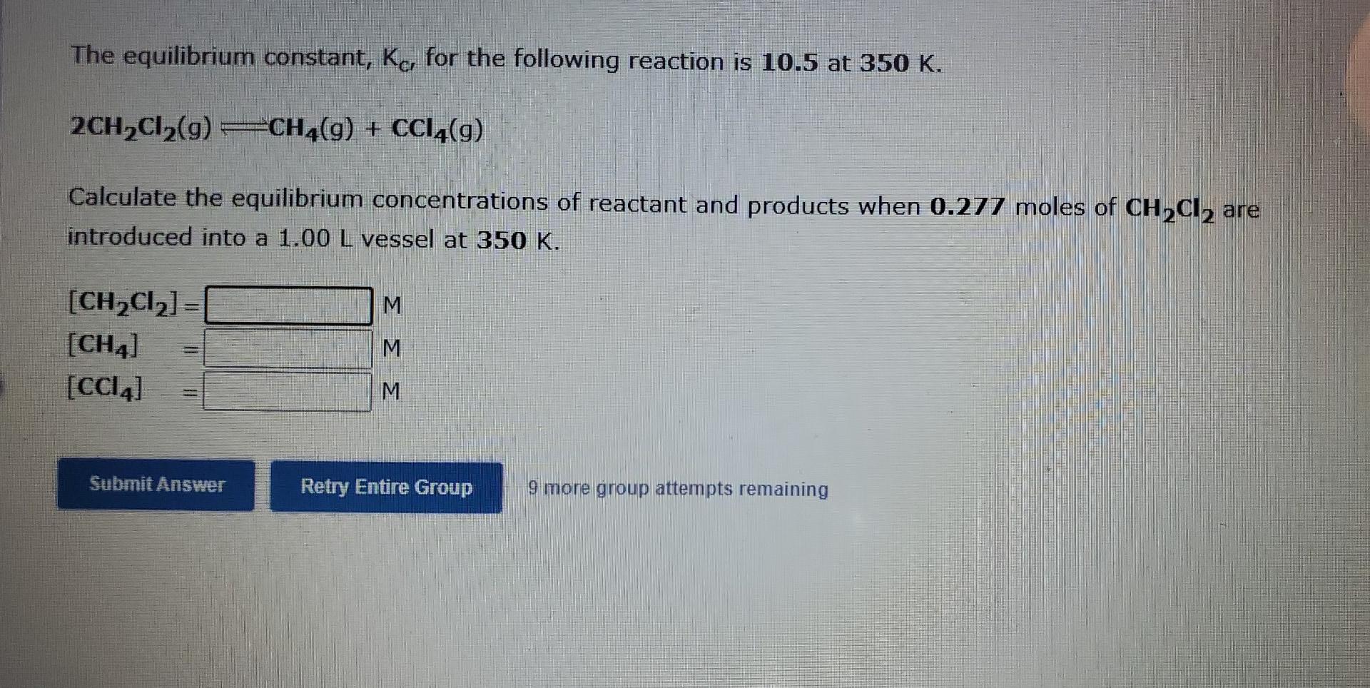 Solved The equilibrium constant, Kc, for the following | Chegg.com