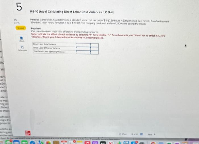 Solved M9-10 (Algo) Calculating Direct Labor Cost Variances | Chegg.com