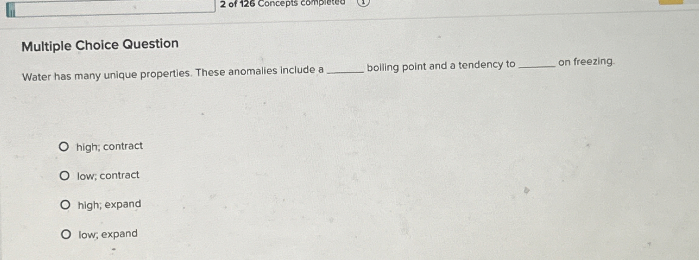 Solved Multiple Choice QuestionWater has many unique | Chegg.com