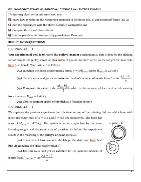 PH 114-LABORATORY MANUAL, ROTATIONAL. DYNAMICS, UAH | Chegg.com