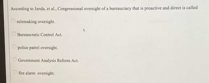 According to Janda, et al., Congressional oversight | Chegg.com