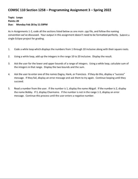 Solved COMSC 110 Section 1258 - Programming Assignment 3 - | Chegg.com