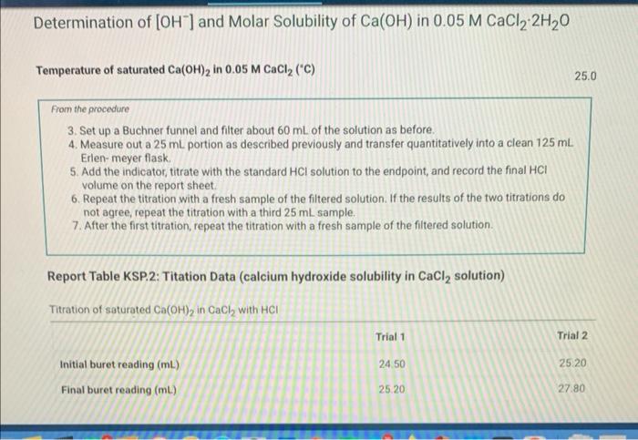 Week 14 Report - Determination of Solubility Product | Chegg.com