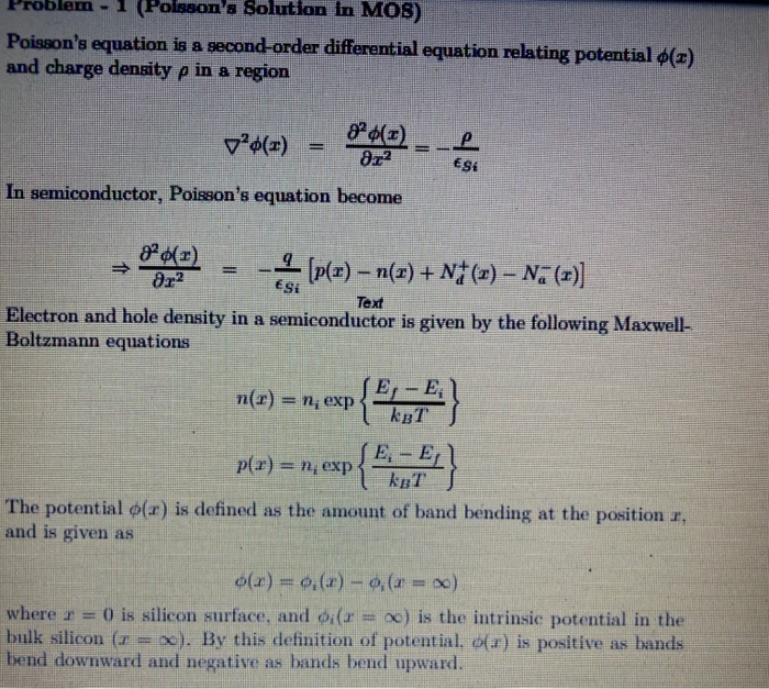 troulem - 1 (Poisson's Solution in MOS) Poisson's | Chegg.com