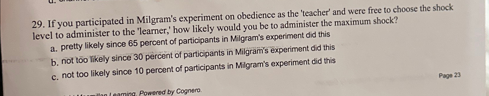 Solved If you participated in Milgram's experiment on | Chegg.com