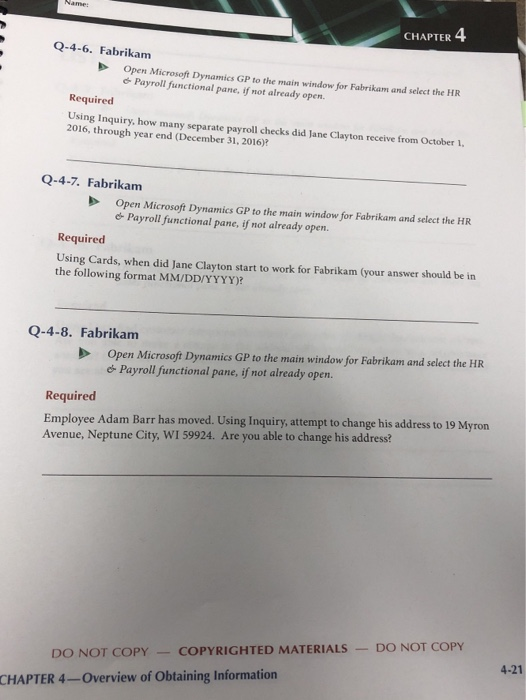 Name: CHAPTER 4 ASSIGNMENTS PART 1 - QUESTIONS | Chegg.com