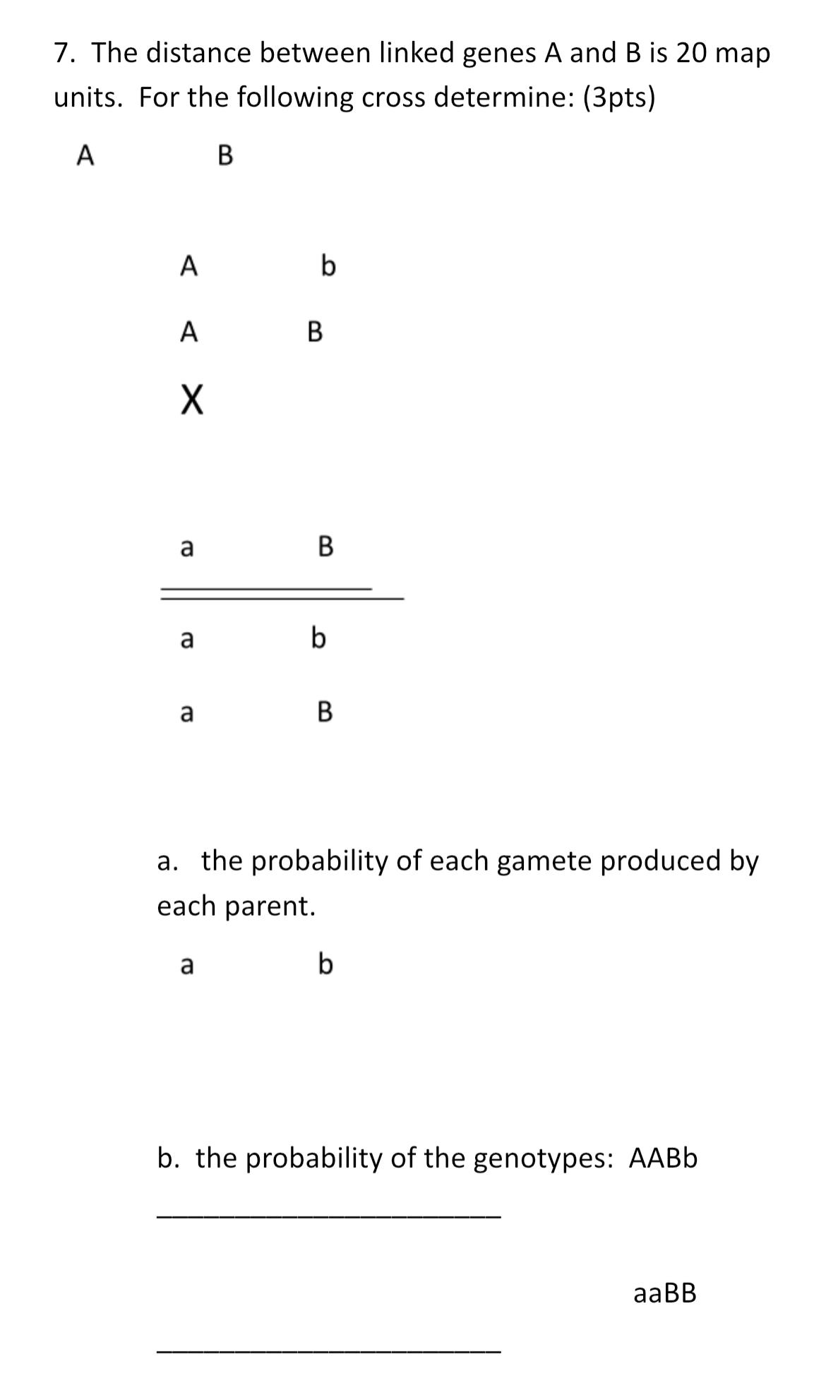 Solved The distance between linked genes A and B ﻿is 20 ﻿map | Chegg.com