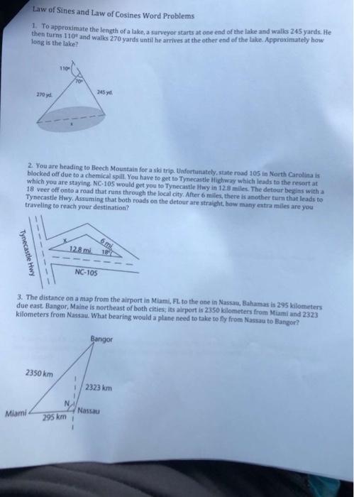 Solved Law of Sines and Law of Cosines Word Problems To | Chegg.com