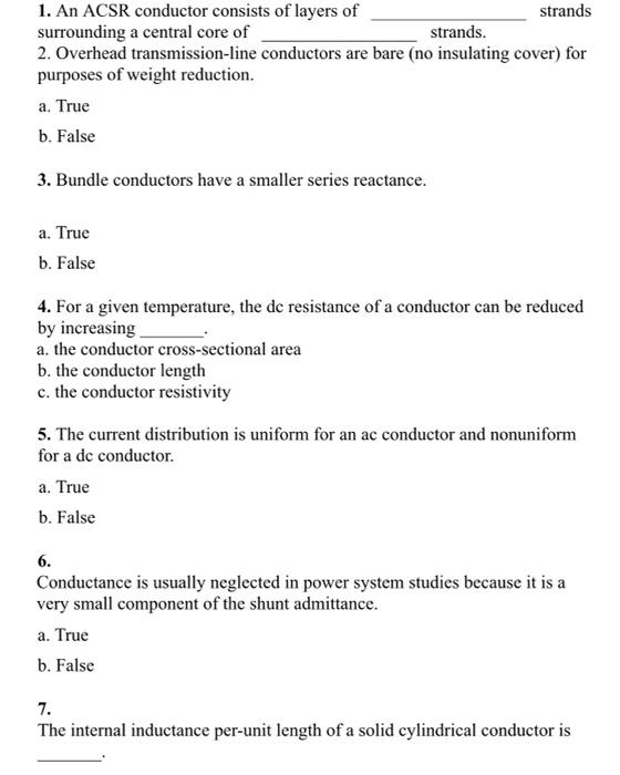 Solved 1. An ACSR conductor consists of layers of strands | Chegg.com