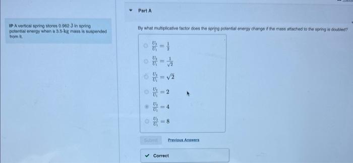Solved IP A vertical spring stores 0.062 J in spring | Chegg.com