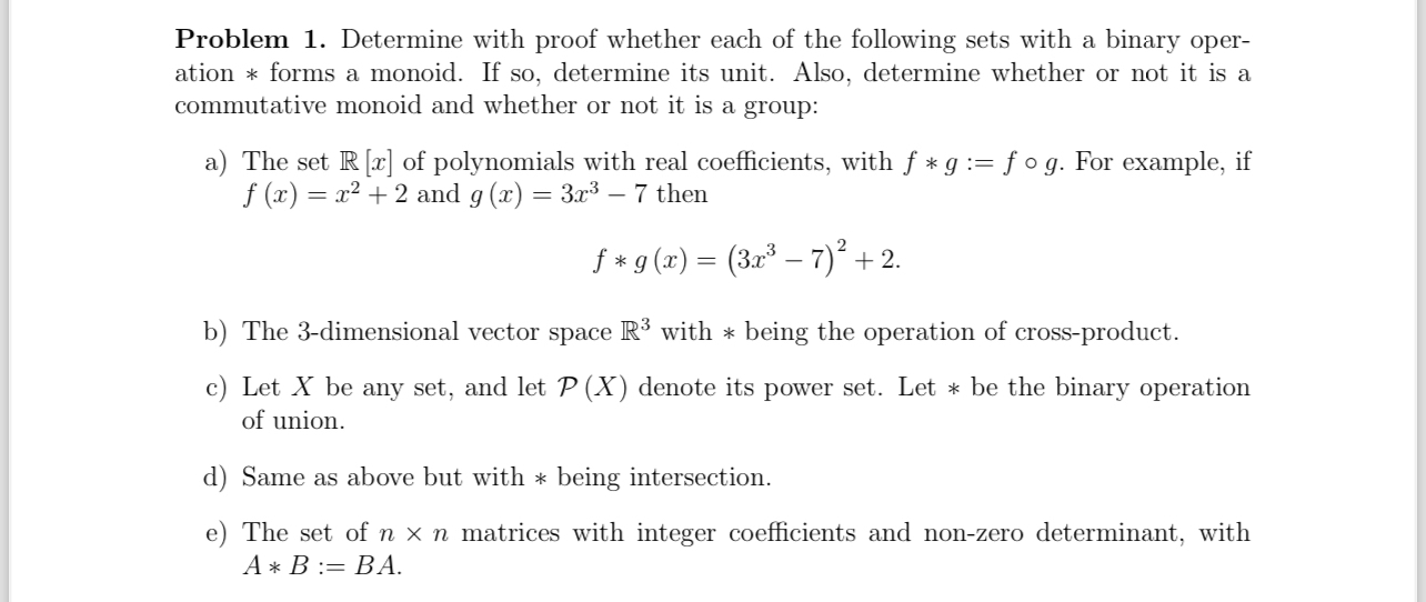Solved Problem 1. Determine with proof whether each of the | Chegg.com Solved Problem 1. Determine with proof whether each of the | Chegg.com
