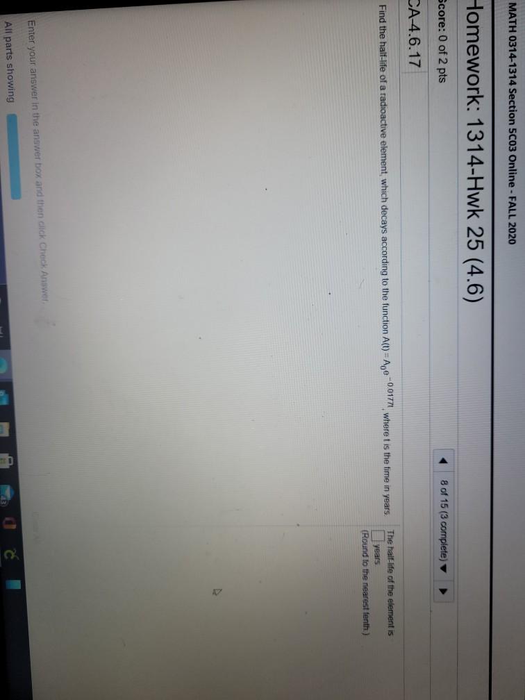 MATH 0314-1314 Section 5003 Online - FALL 2020 | Chegg.com