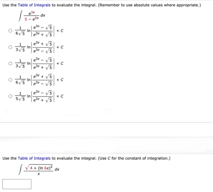 Solved Use The Table Of Integrals To Evaluate The Integral