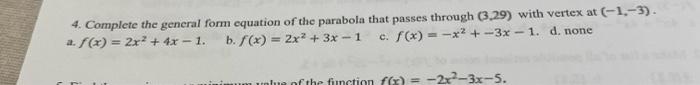 Solved 4. Complete the general form equation of the parabola | Chegg.com