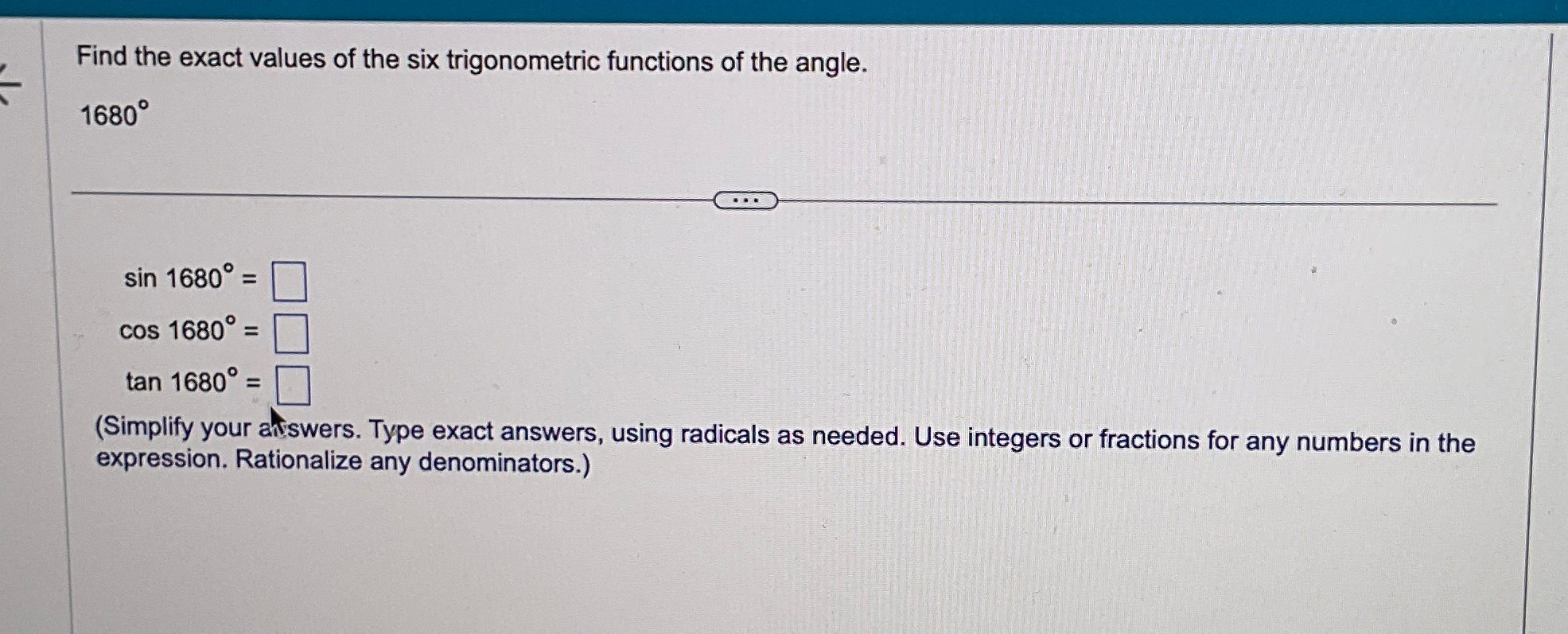 Solved Find the exact values of the six trigonometric | Chegg.com