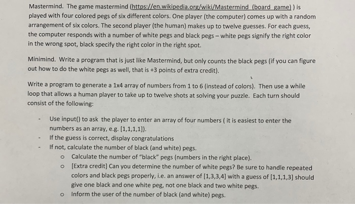 Solved Mastermind. The game mastermind | Chegg.com